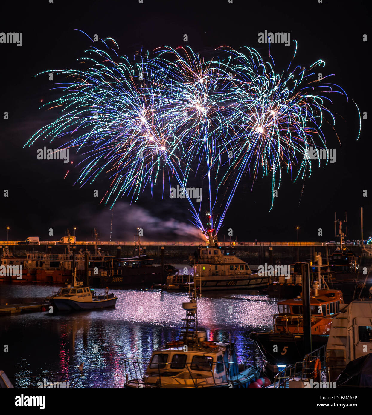 New Year Eve firework display at Ramsgate Royal Harbour with the ...