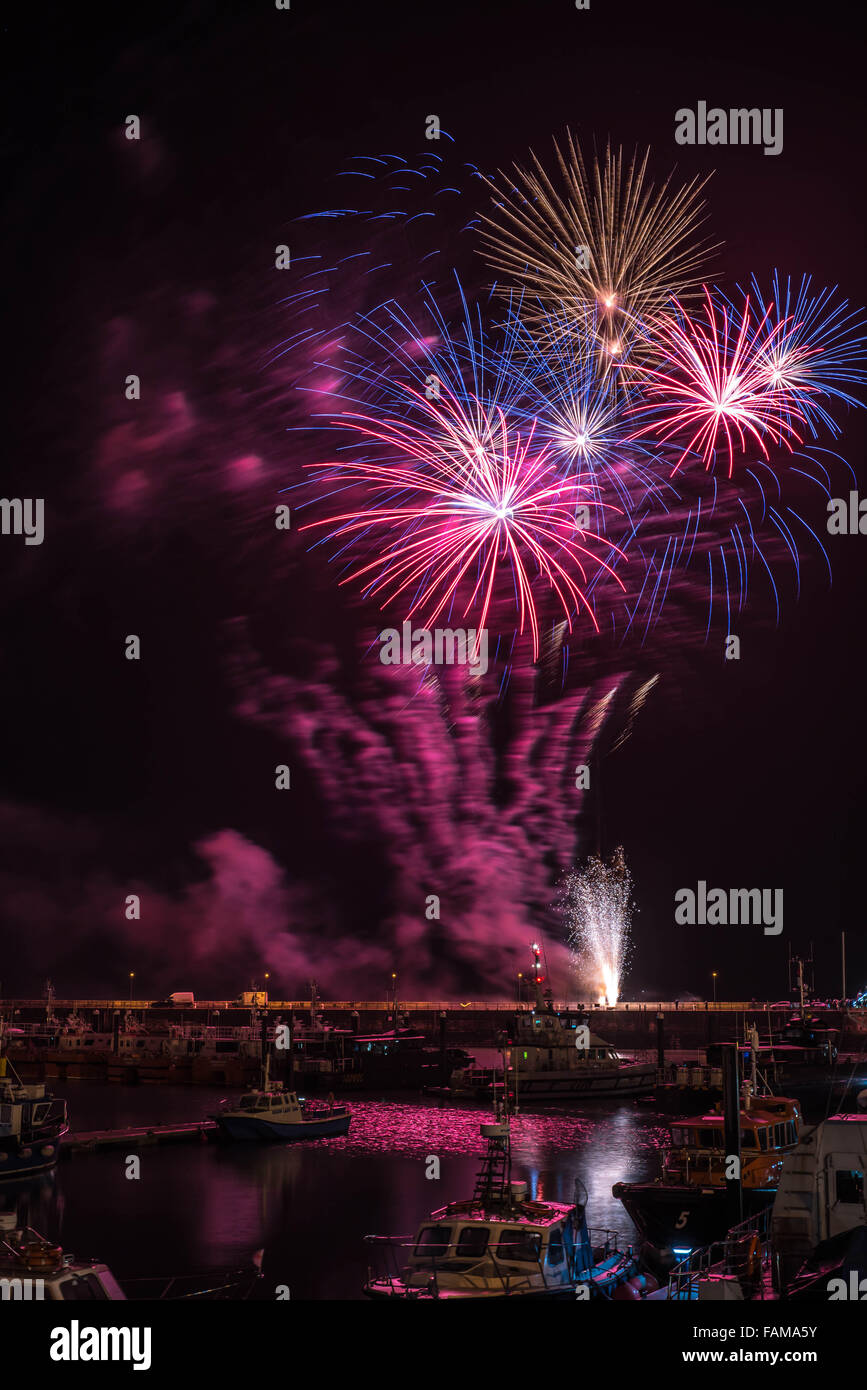 New Year Eve firework display at Ramsgate Royal Harbour with the ...