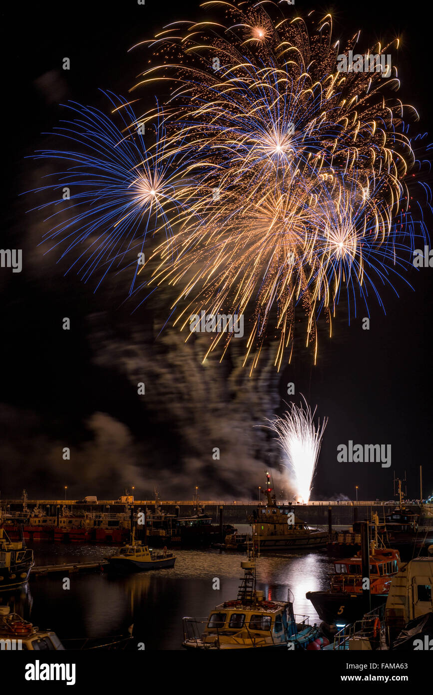 New Year Eve firework display at Ramsgate Royal Harbour with the ...
