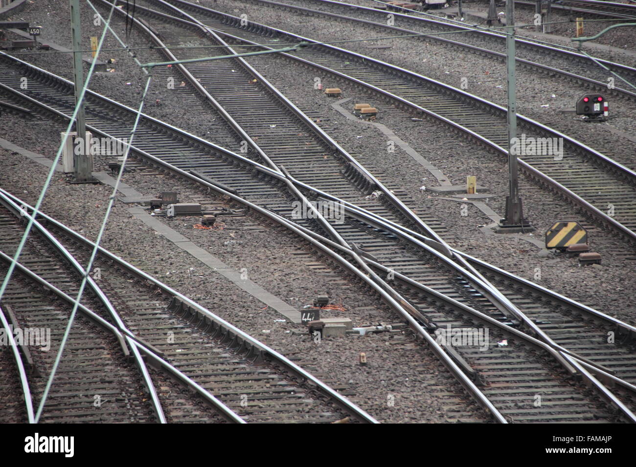 Aerial view of Railroad Tracks Junction with Switch and Crossing Lines ...