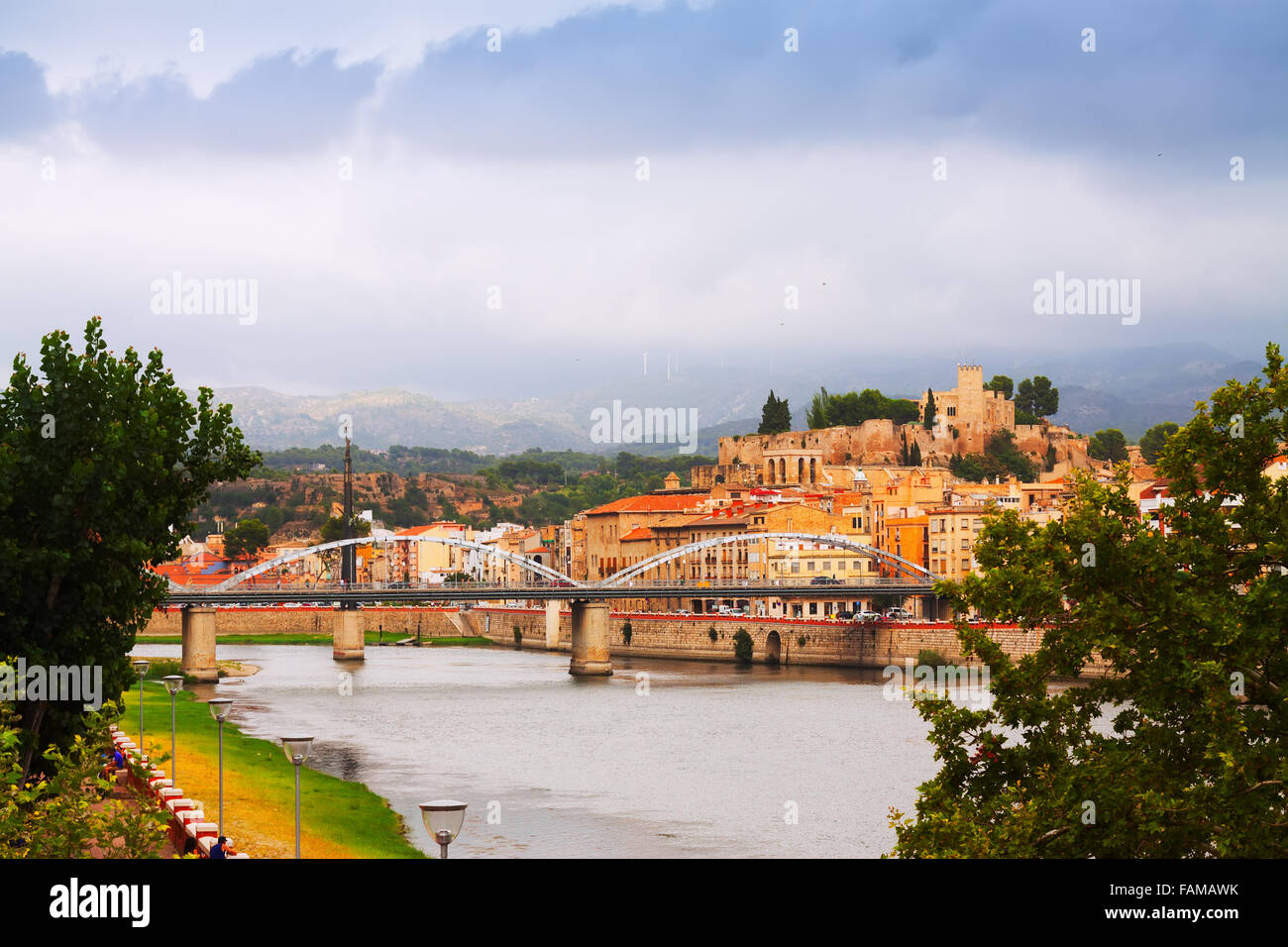 Ebro river with bridge and Suda Castle in Tortosa Stock Photo - Alamy