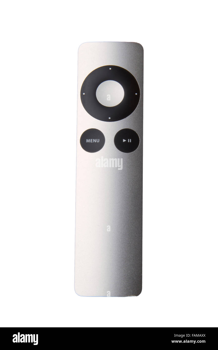 Apple TV remote controller on a white background Stock Photo - Alamy