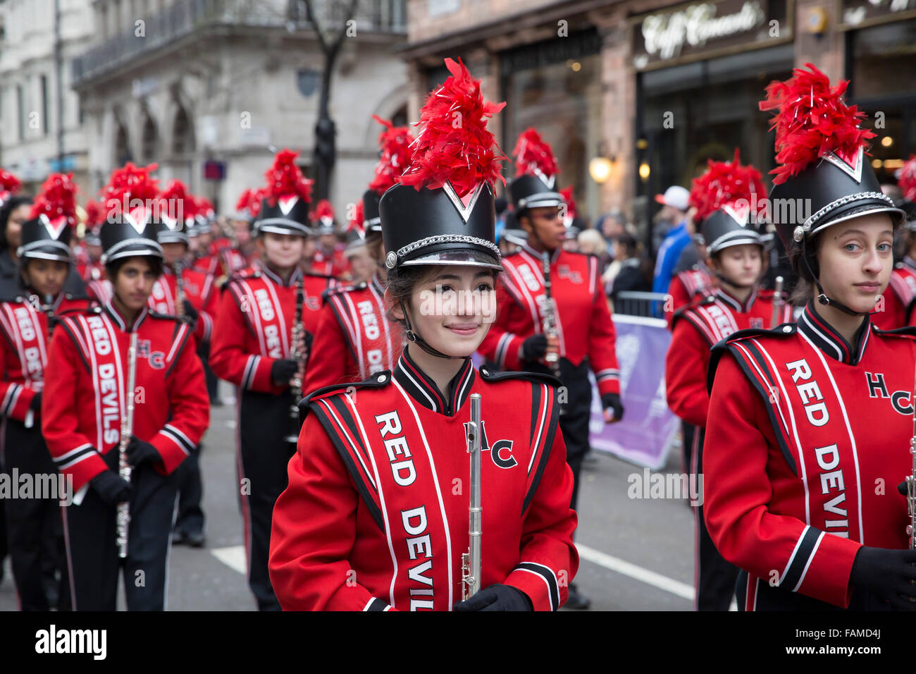 London, UK. 1st January, 2016. Red Devils take part in the London New ...