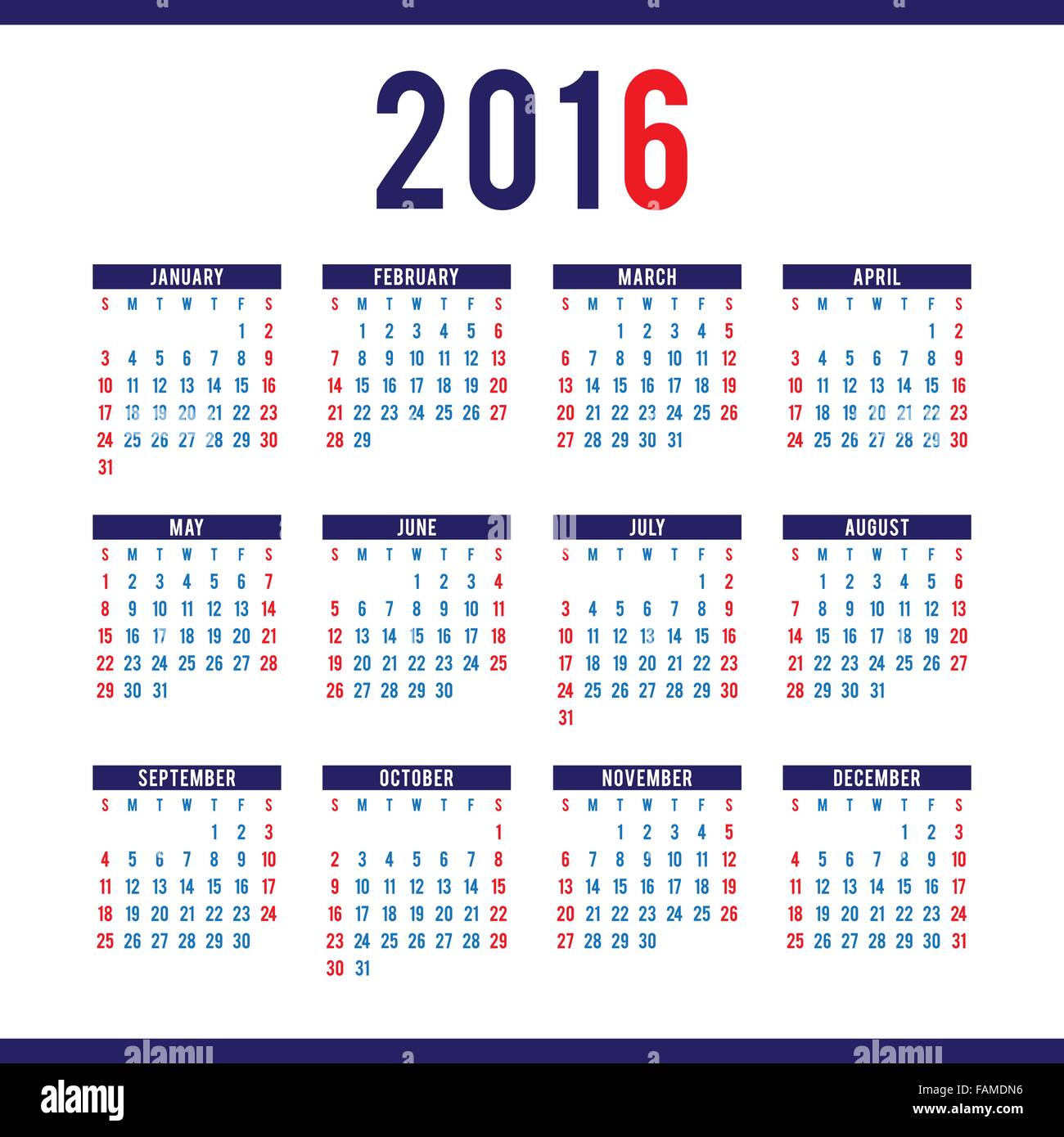 Calendar 2016 design template in vector Stock Vector Image & Art - Alamy