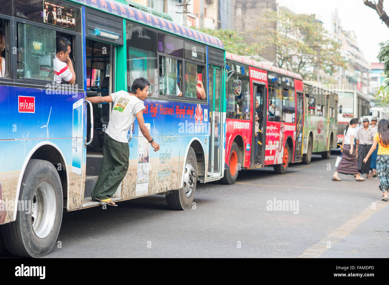 Burmese street scene in Chinatown of Yangon Stock Photo - Alamy