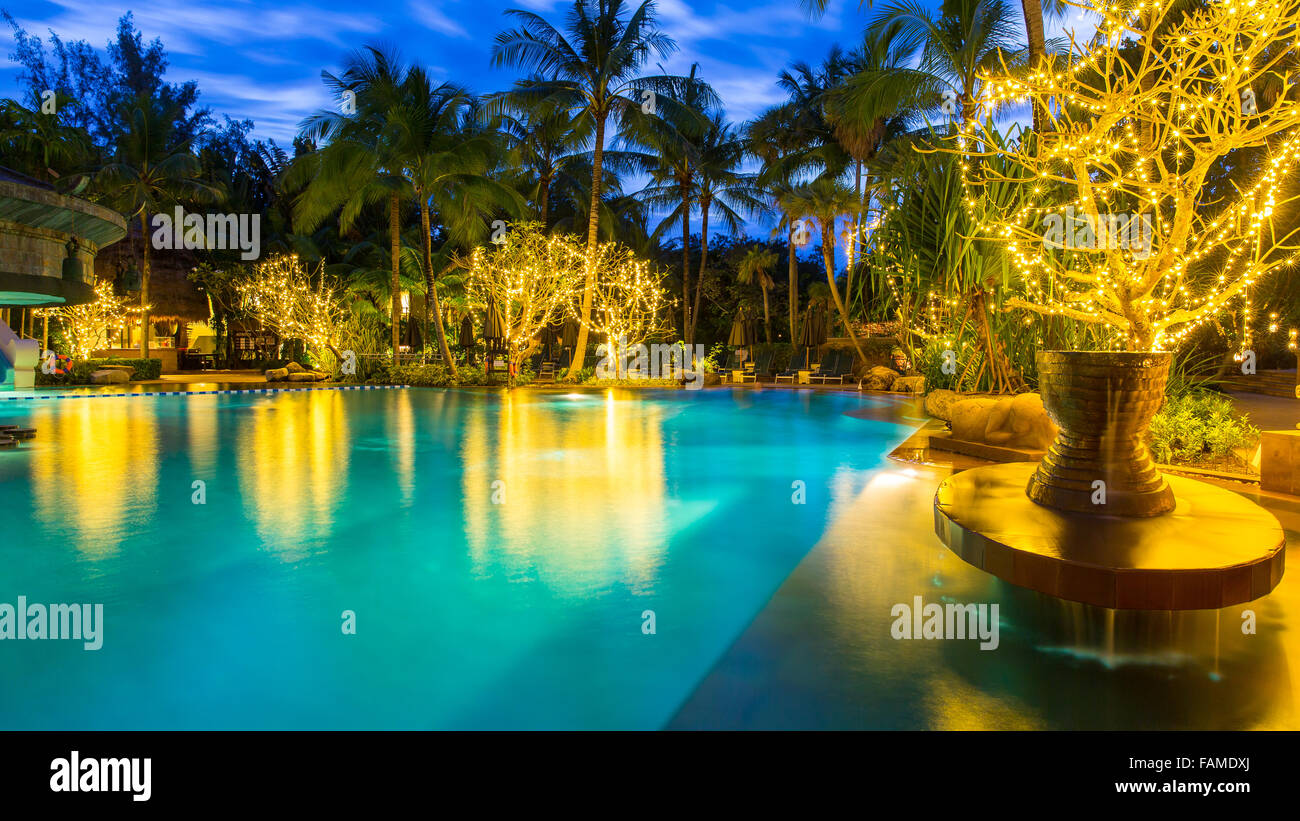 night view of beautiful swimming pool in tropical resort , Phuket, Thailand Stock Photo - Alamy