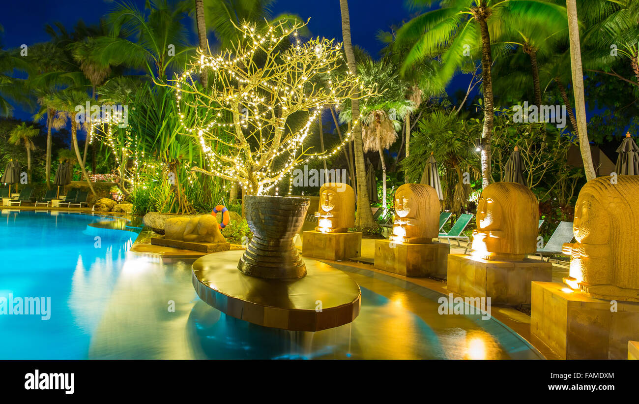 night view of beautiful swimming pool in tropical resort , Phuket, Thailand Stock Photo - Alamy