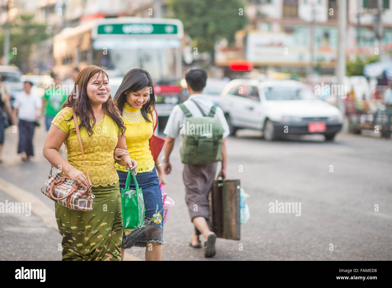 Burmese street scene in Chinatown of Yangon Stock Photo - Alamy