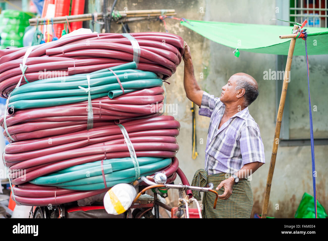 Burmese street scene in Chinatown of Yangon Stock Photo - Alamy