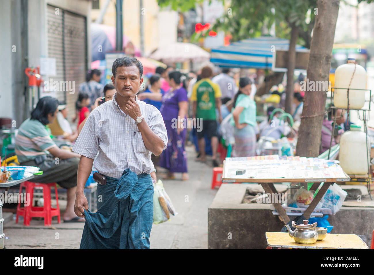 Burmese street scene in Chinatown of Yangon Stock Photo - Alamy