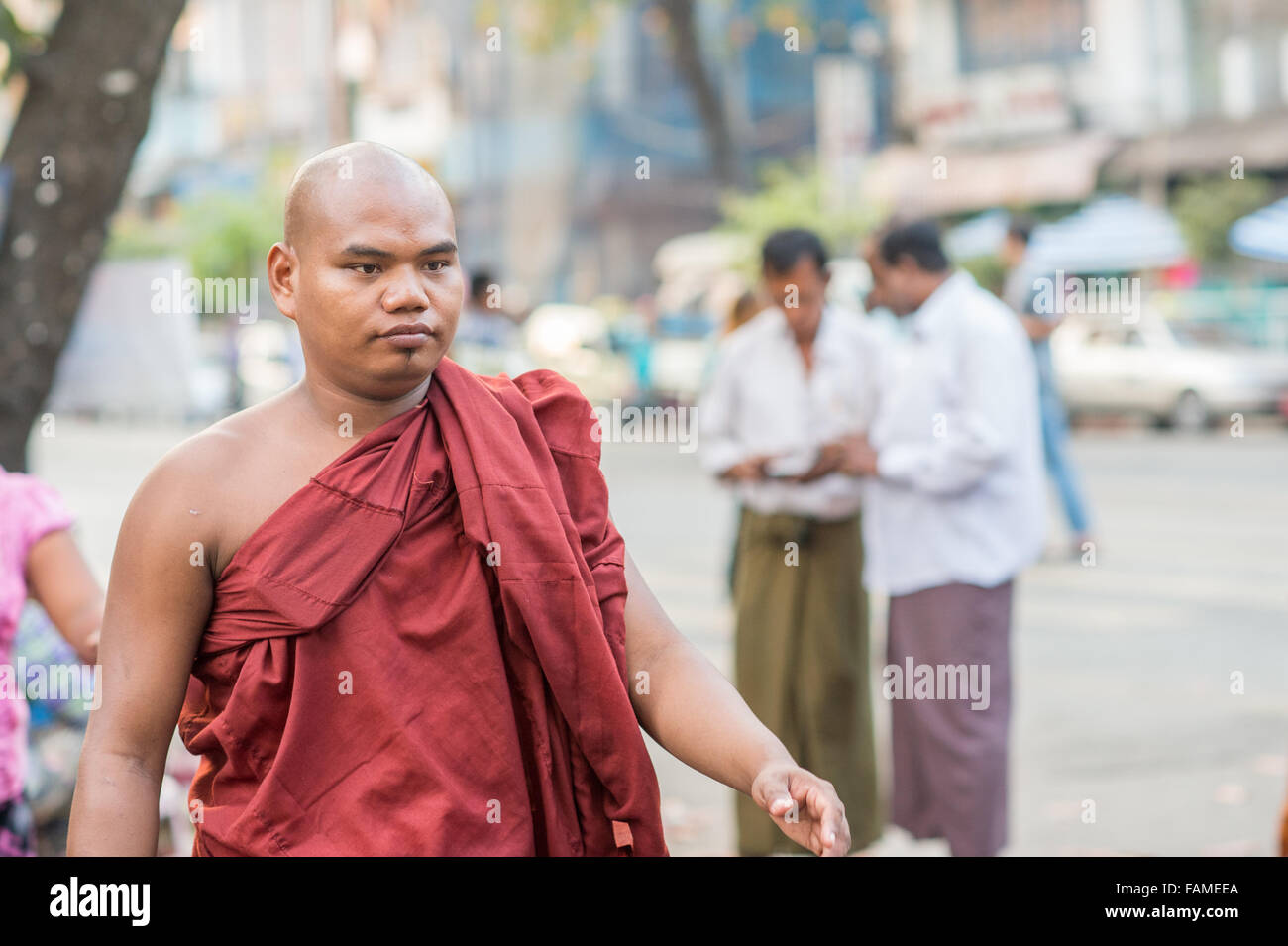 Burmese street scene in Chinatown of Yangon Stock Photo - Alamy