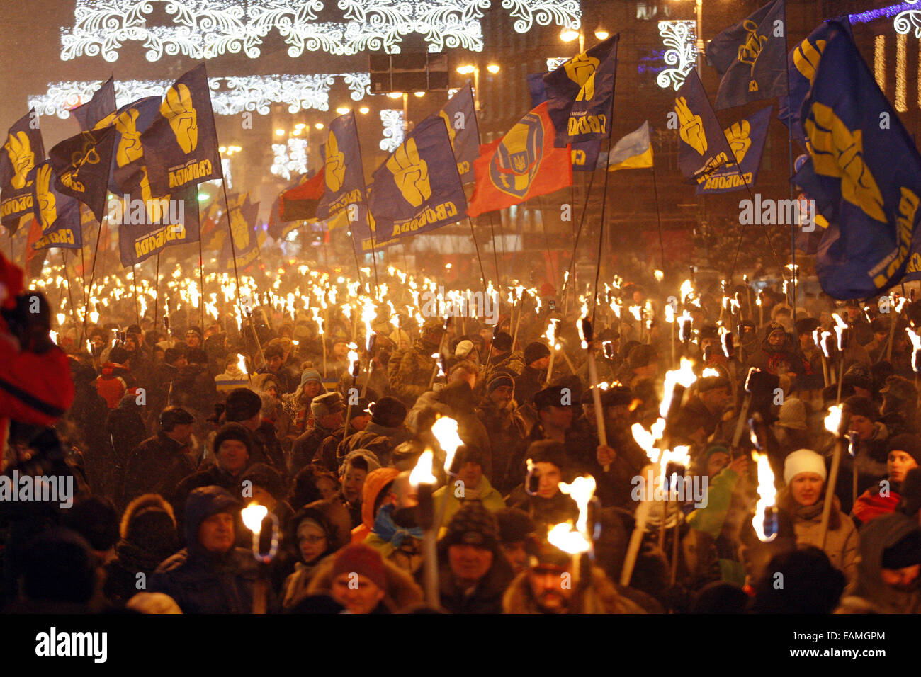 Kiev, Ukraine. 1st Jan, 2016. Supporters and members of the Ukrainian ...