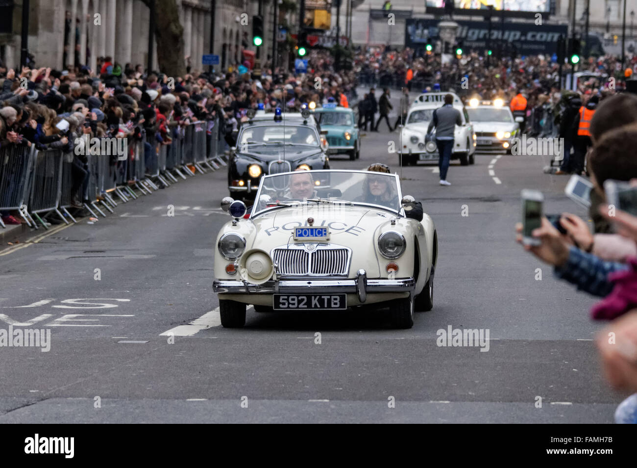 Old police cars at the London New Year's Day Parade, London England ...