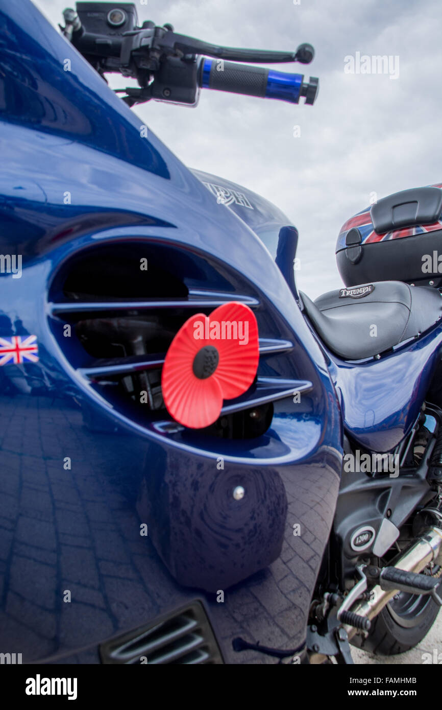 A Poppy on the side of a motorcycle Stock Photo - Alamy