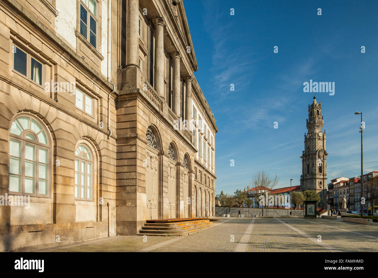 Winter afternoon at University of Porto, Portugal. Torre dos Clérigos ...