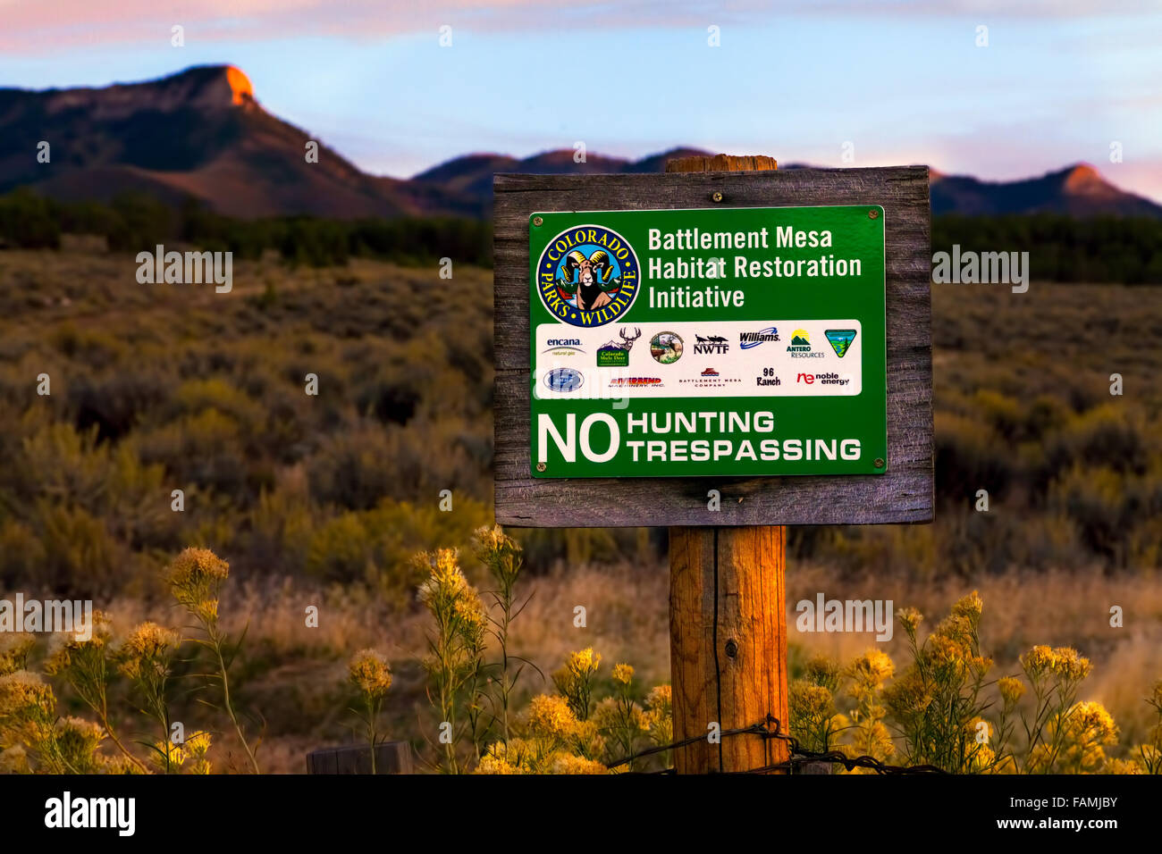 Land Management Sign showing a restoration area for wildlife Stock ...