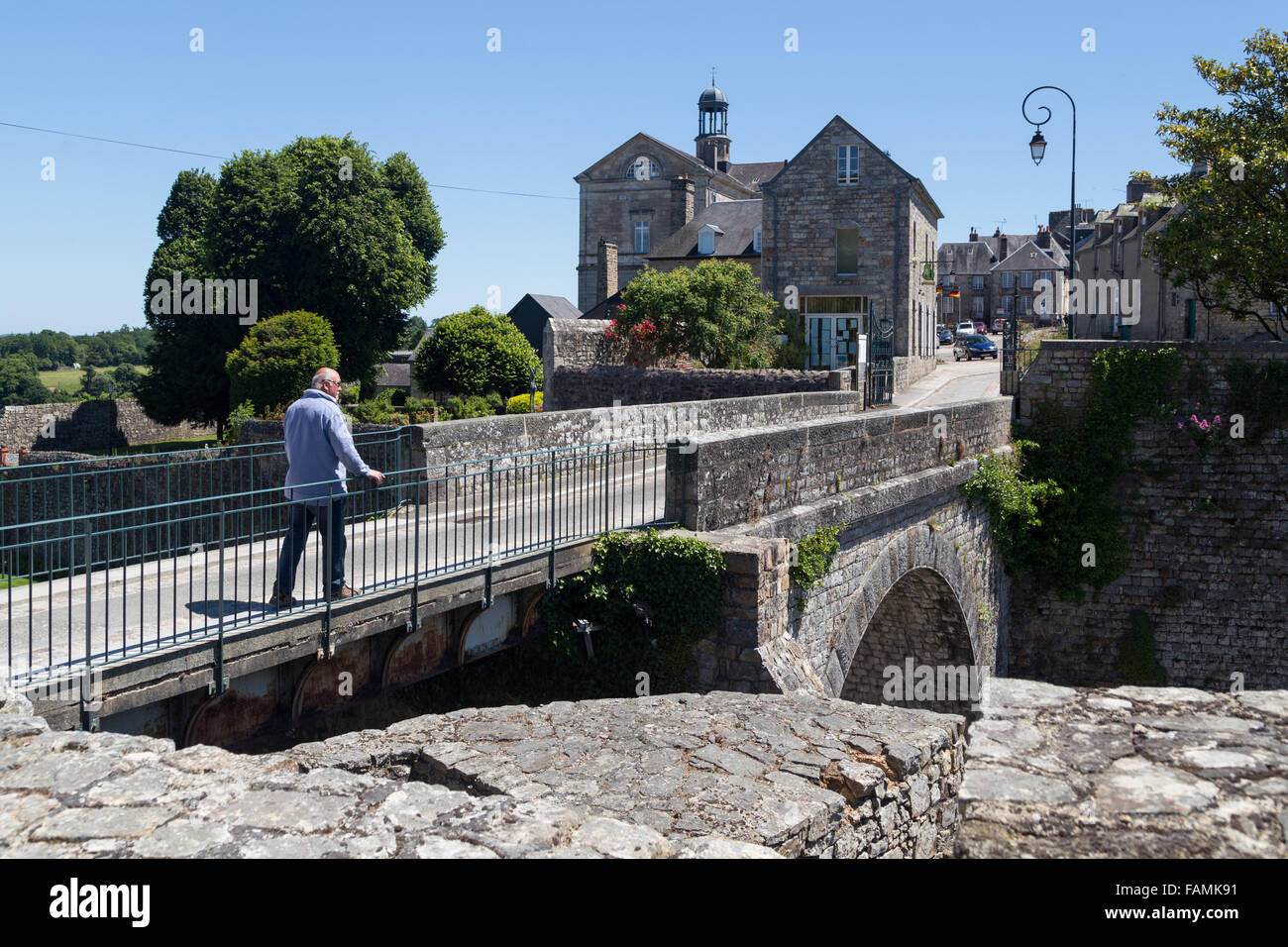 The historic medieval bridge entrance to Domfront Castle, Domfront ...