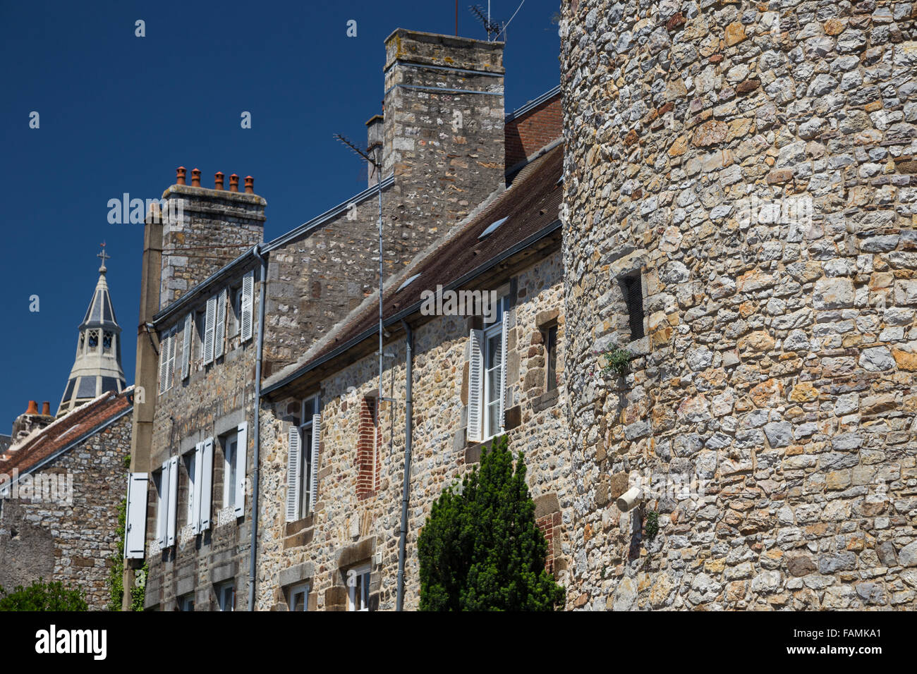 The historic medieval gate tower entrance to Domfront Castle, medieval ...