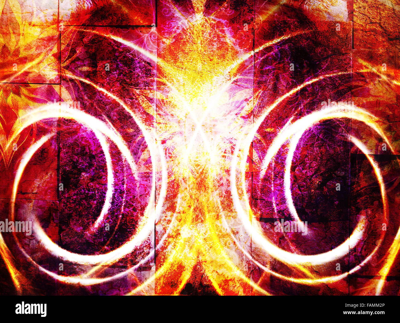 Abstract background and yellow circle, and desert crackle, fire concept ...