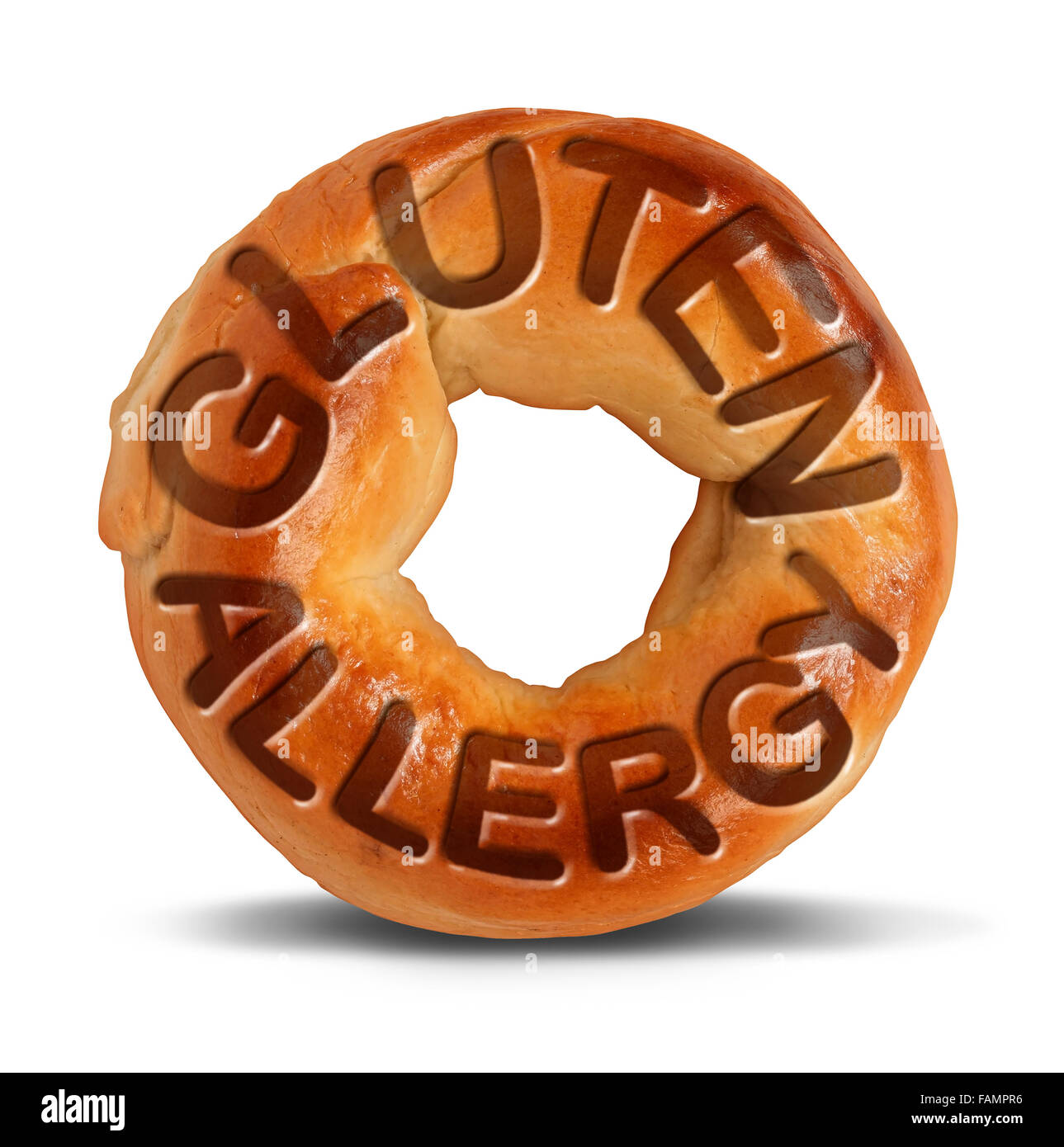 Gluten allergy symbol as a bagel bread or wheat product with text ...