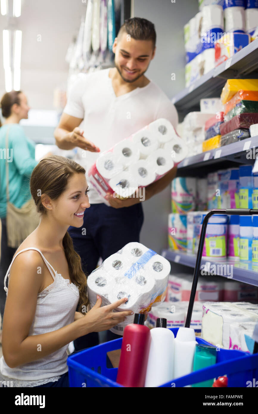 People buying bath tissue in the shopping mallin the shopping mall ...