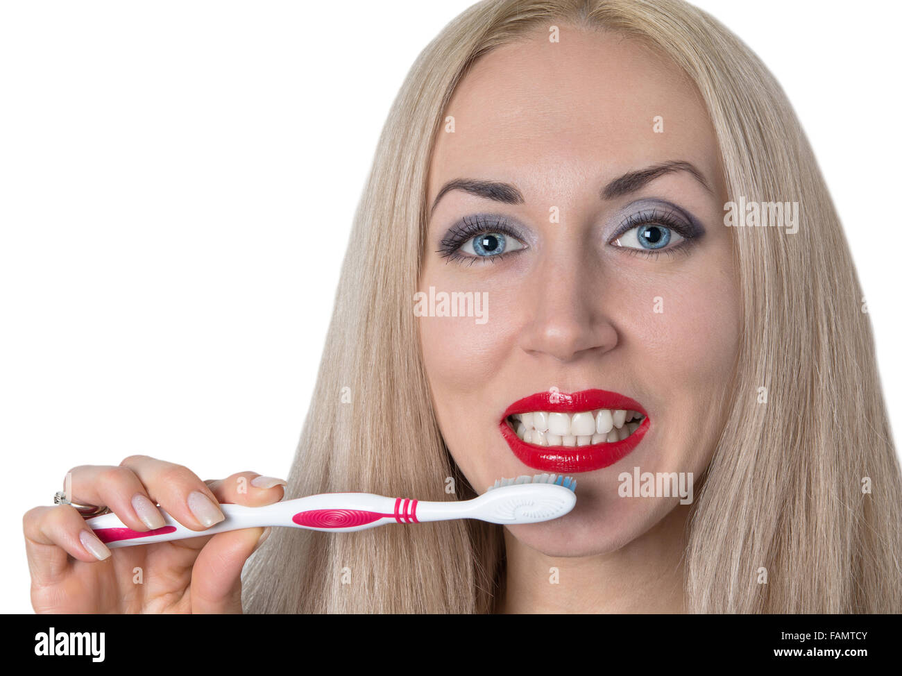 Toothbrush girl smile hi-res stock photography and images - Alamy