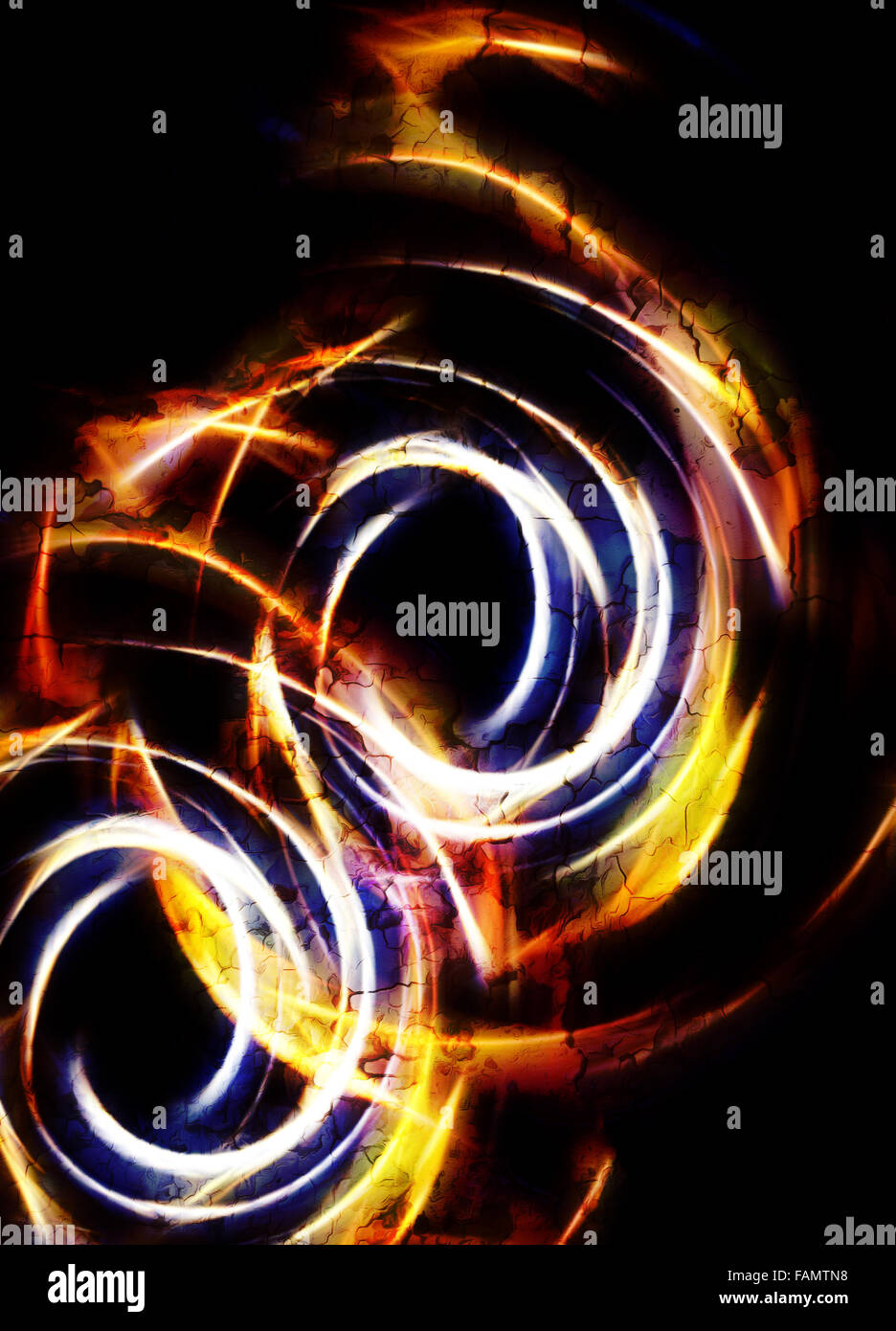 Abstract background and yellow circle, and desert crackle, fire concept ...