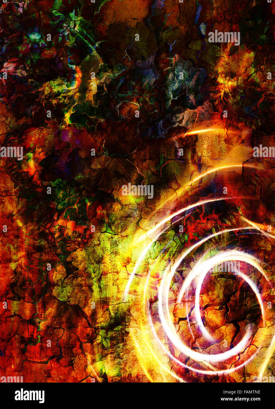 Abstract background and yellow circle, and desert crackle, fire concept ...