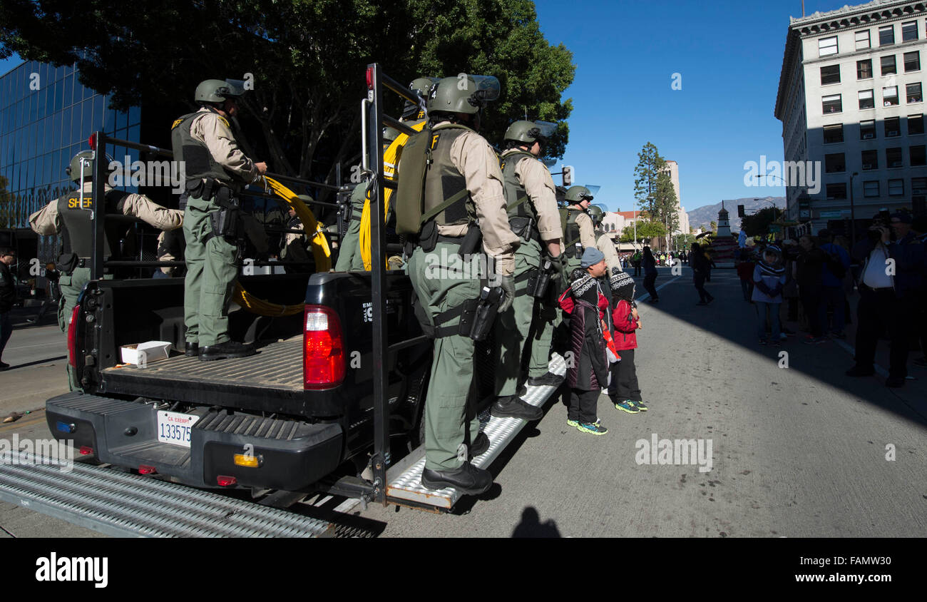 Los Angeles, California, USA. 1st Jan, 2016. LAPD police officers stand ...