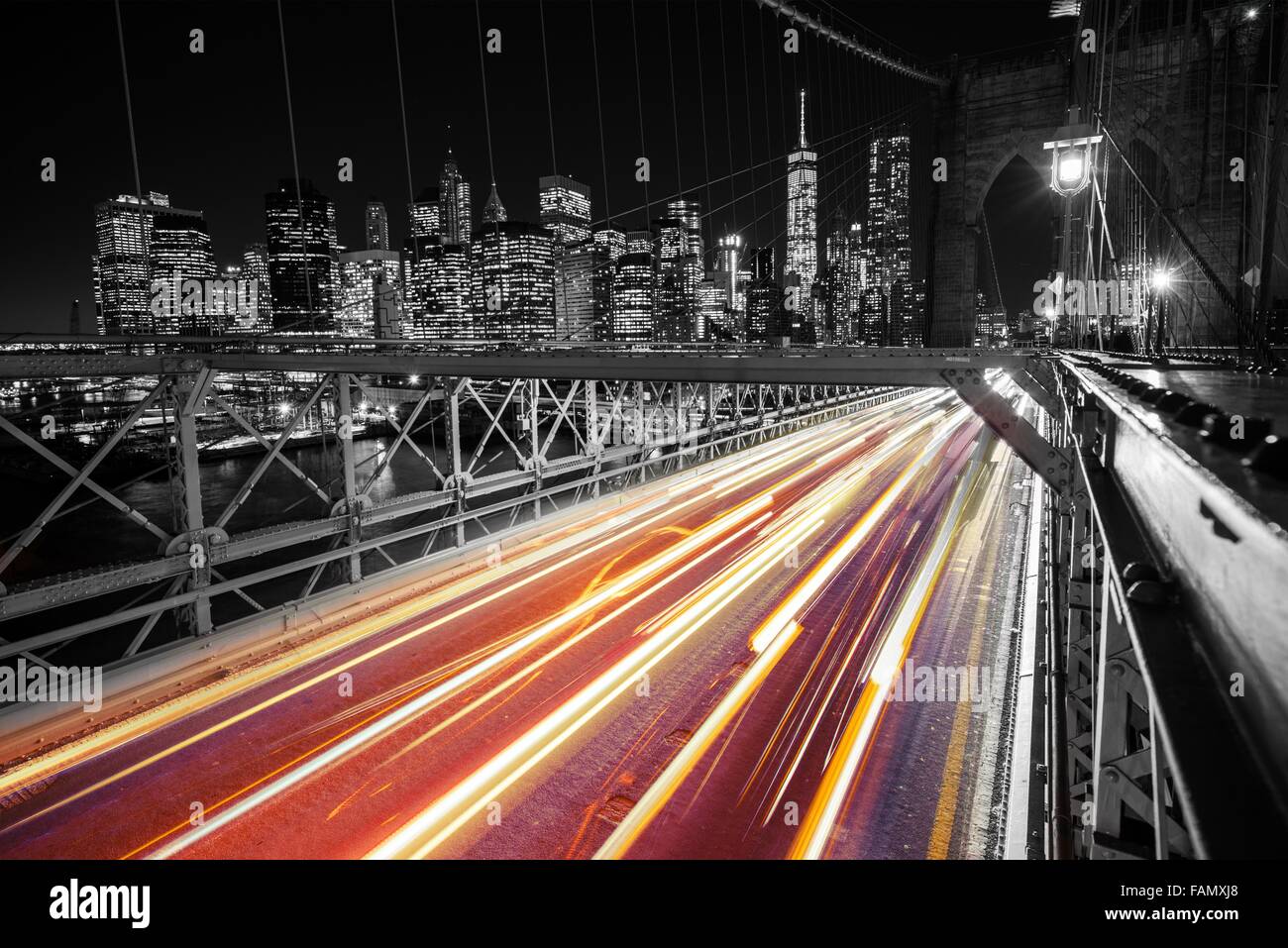 Brooklyn Bridge New York Traffic Light. Manhattan and Brooklyn Bridge ...