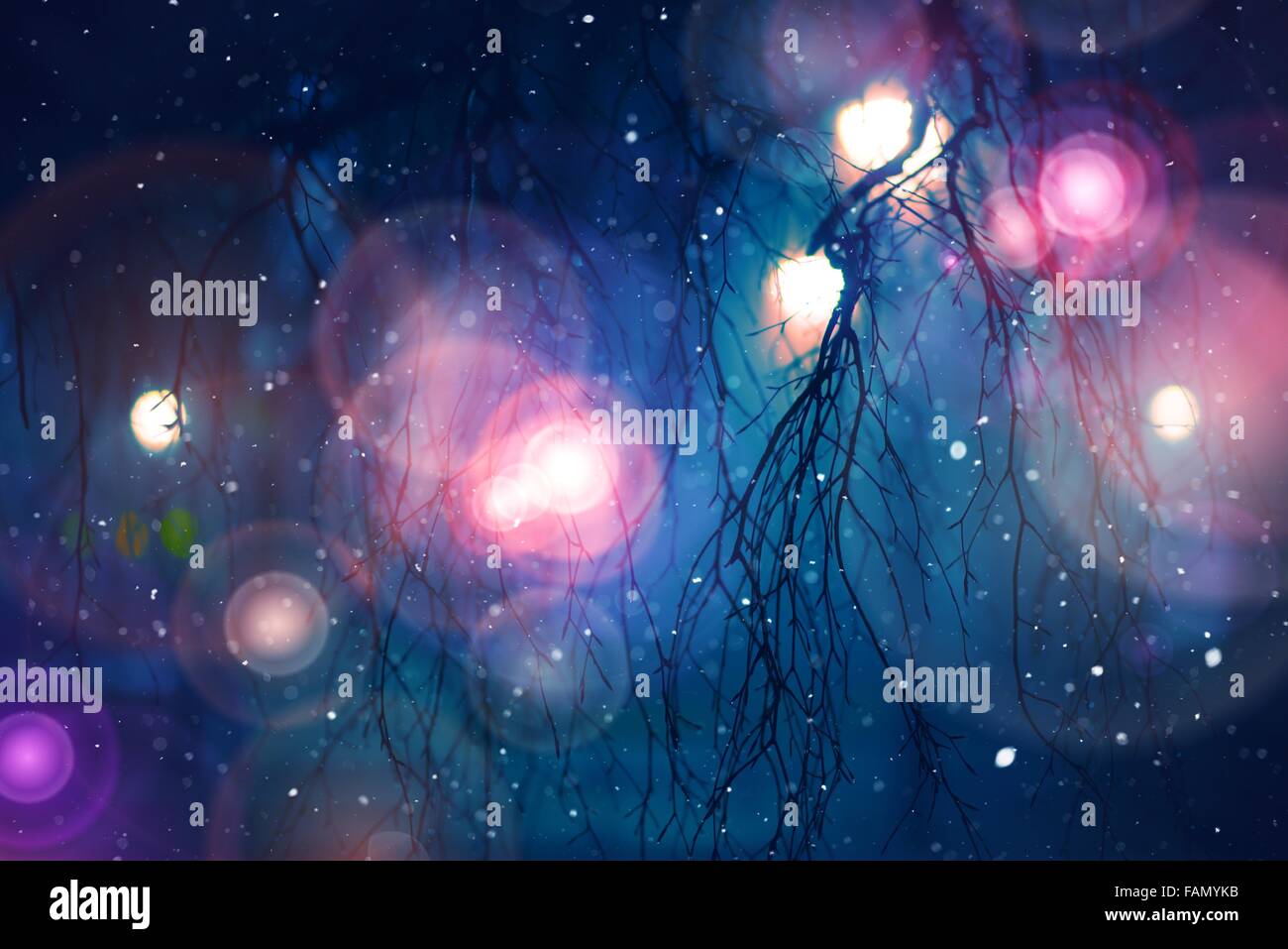 Winter Magic Fantasy Background with Falling Snow and Colorful Lens ...