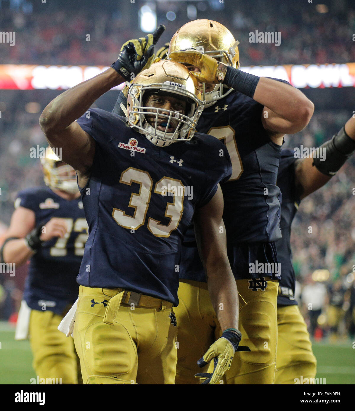 Glendale, AZ USA. 01st Jan, 2016. Notre Dame RB # 33 Josh Adams breaks ...