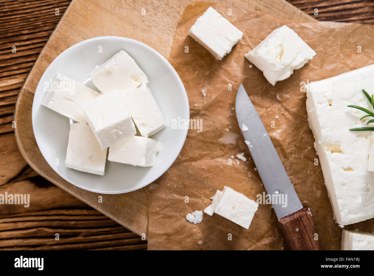 Portion of fresh cutted Feta Cheese (as detailed close-up shot Stock ...
