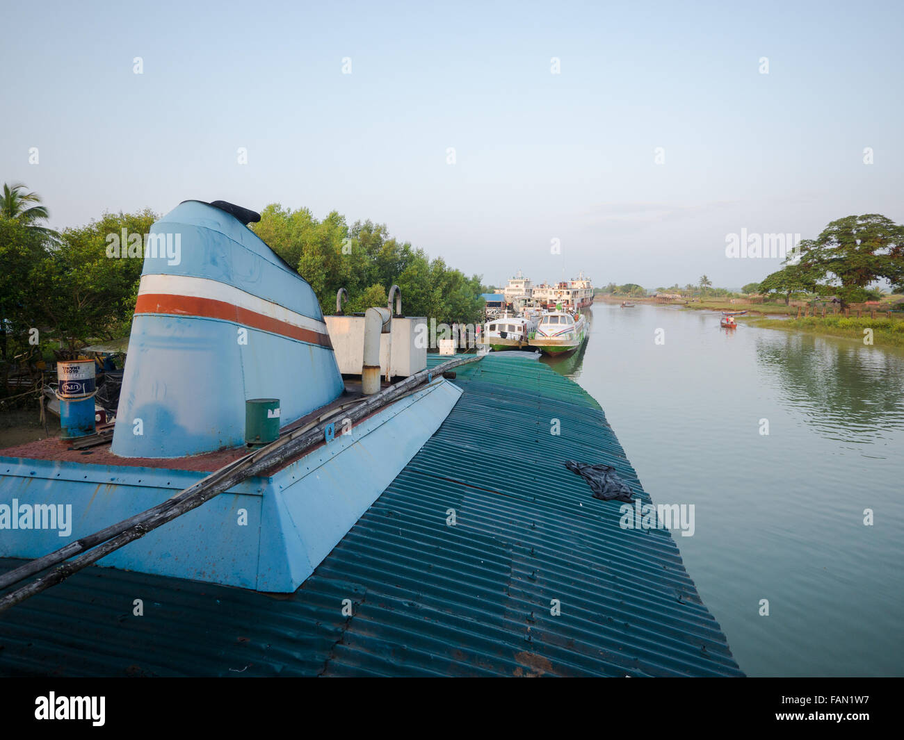 Ferrys at the harbour of Sittwe, the capital of the Rakhine State in ...