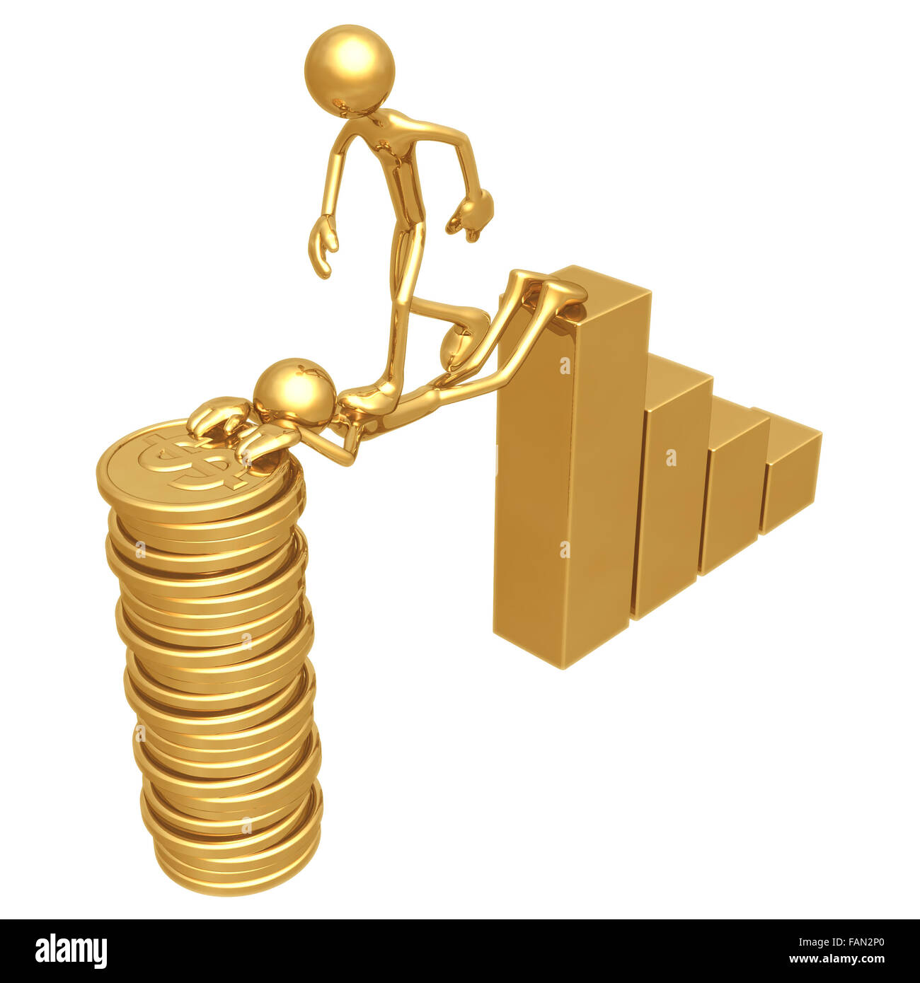 Sacrifice Bridge Between A Bar Graph And A Gold Dollar Coin Stack Stock ...