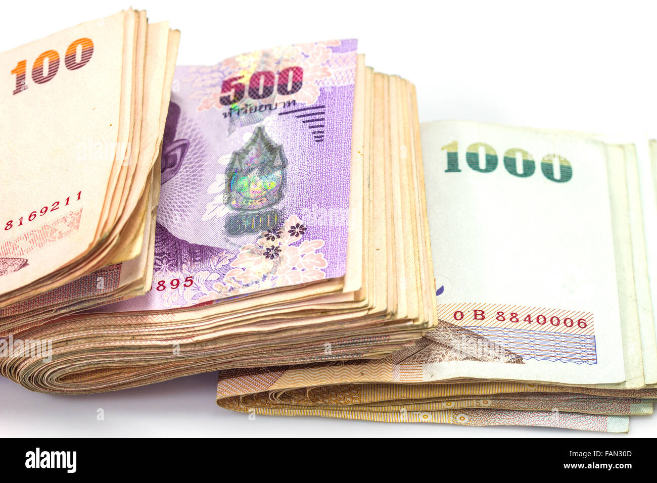 Thai Baht banknotes isolate on white background Stock Photo - Alamy
