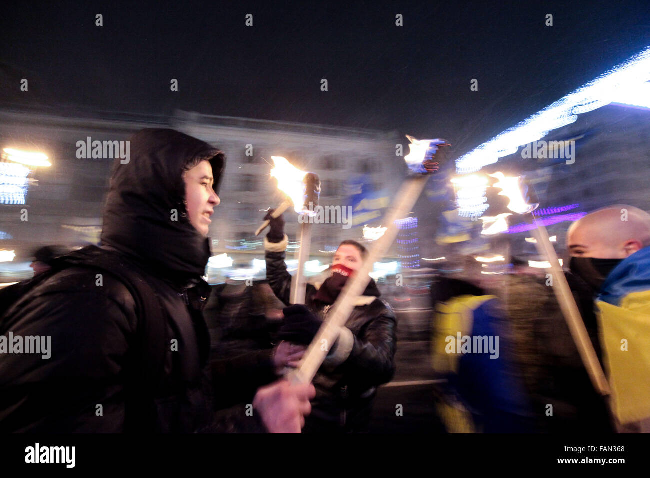 Kiev, Ukraine. 01st Jan, 2016. Supporters of the Ukrainian nationalist ...