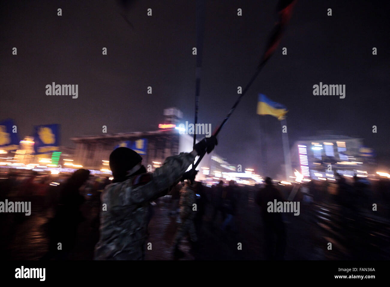 Kiev, Ukraine. 01st Jan, 2016. Supporters of the Ukrainian nationalist ...