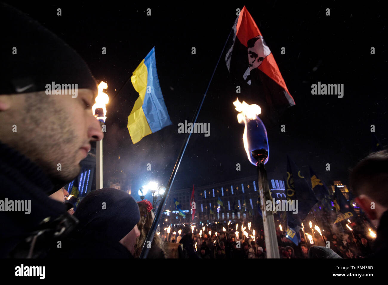 Kiev, Ukraine. 01st Jan, 2016. Supporters of the Ukrainian nationalist ...