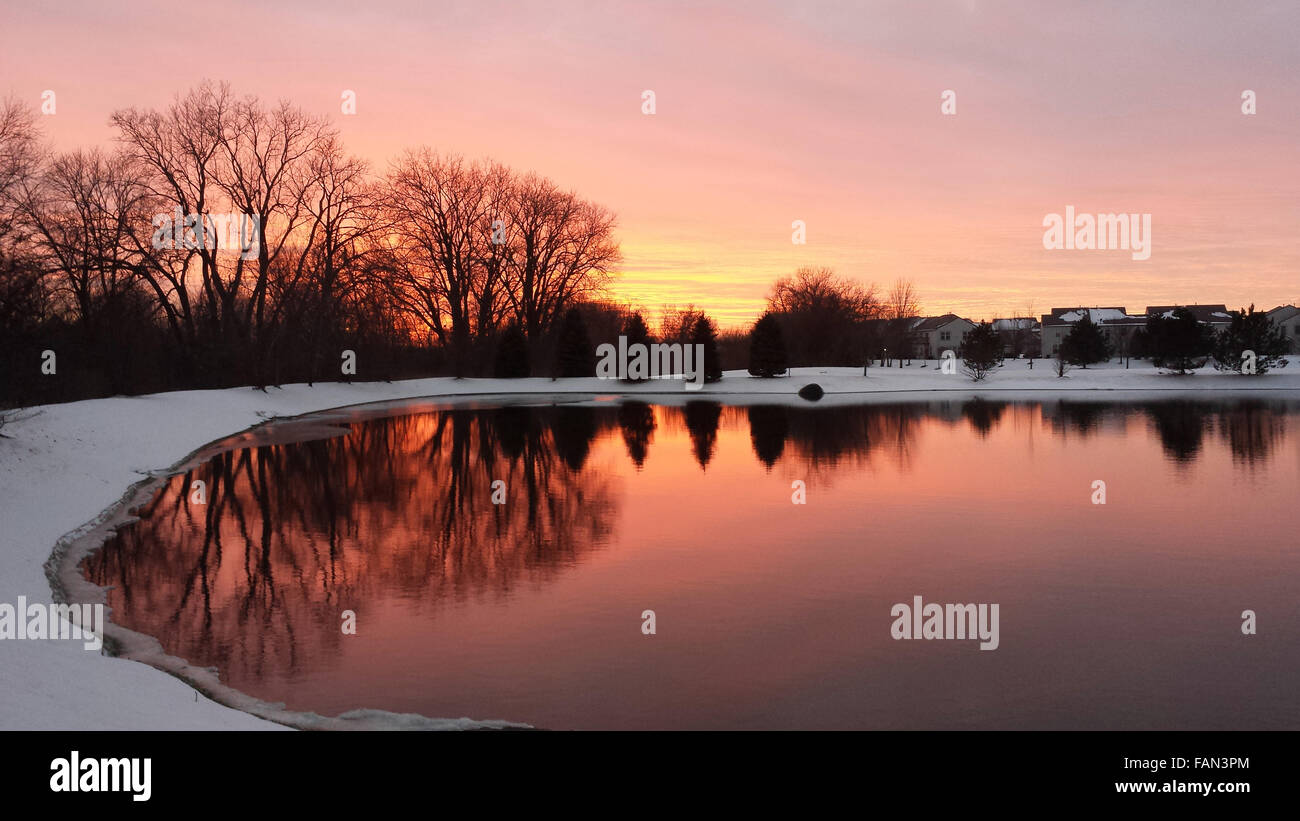 Sunset reflection on the lake Stock Photo - Alamy