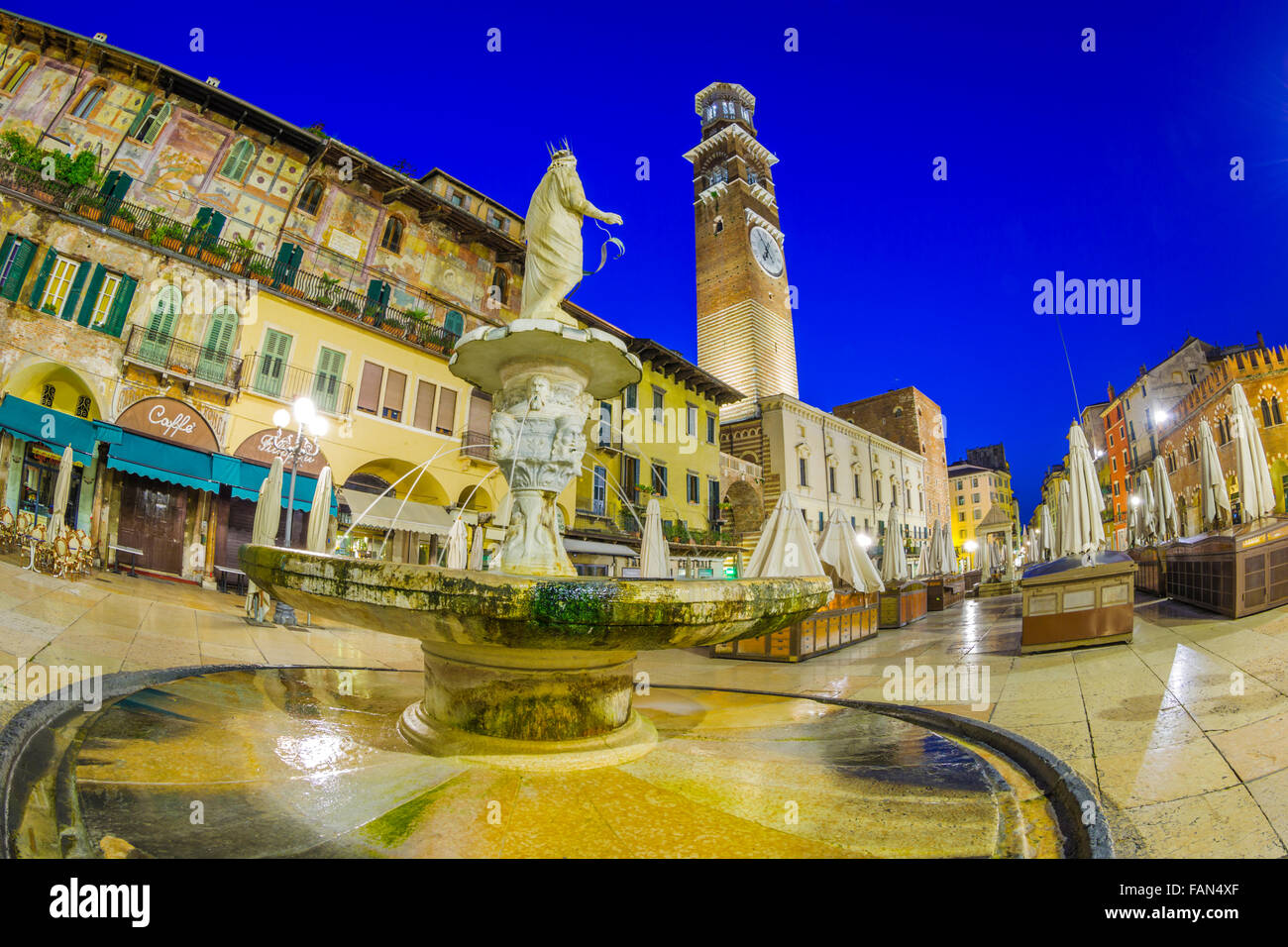 Erbe Square at early dawn, Verona Stock Photo - Alamy
