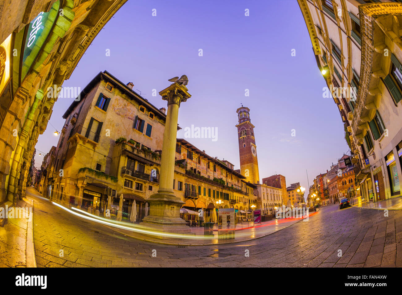 Erbe Square at early dawn, Verona Stock Photo - Alamy