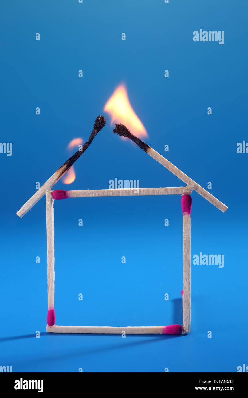 close up matchstick house is burning Stock Photo - Alamy