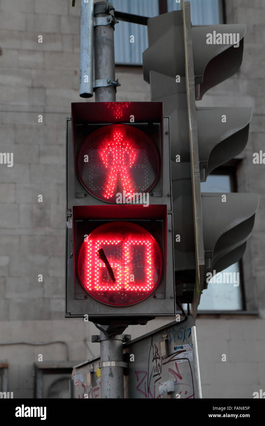 The countdown in seconds on red at a pedestrian crossing in Moscow ...