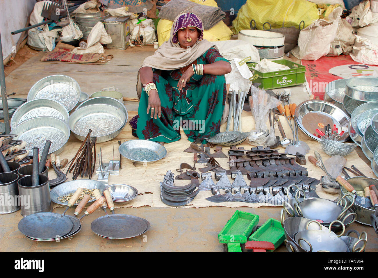 Vendor selling different metal tools, Pushkar, Rajasthan, India Stock ...