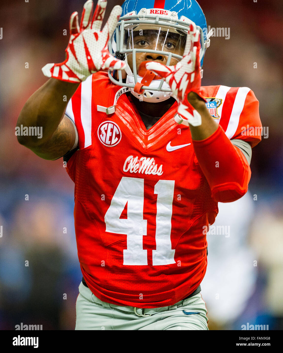 New Orleans, Los Angeles, USA. 1st January, 2016. Ole Miss defensive back Antwain Smith (41 ...