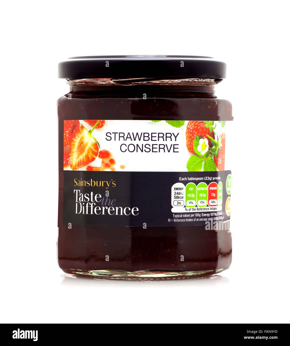 Jar of Sainsburys Strawberry Conserve on a white background Stock Photo ...