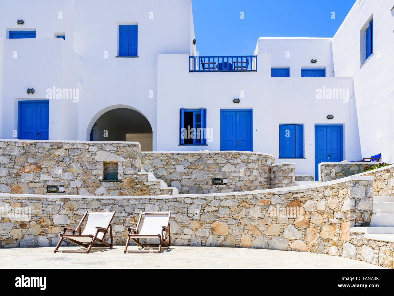 White and blue Greek Island Hotel, Folegandros, Cyclades, Greece Stock ...