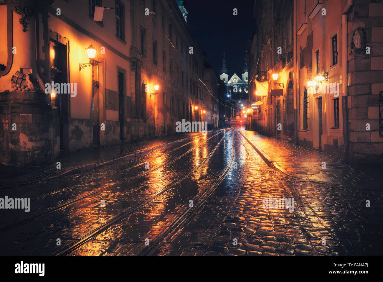 Old European city at night Stock Photo - Alamy