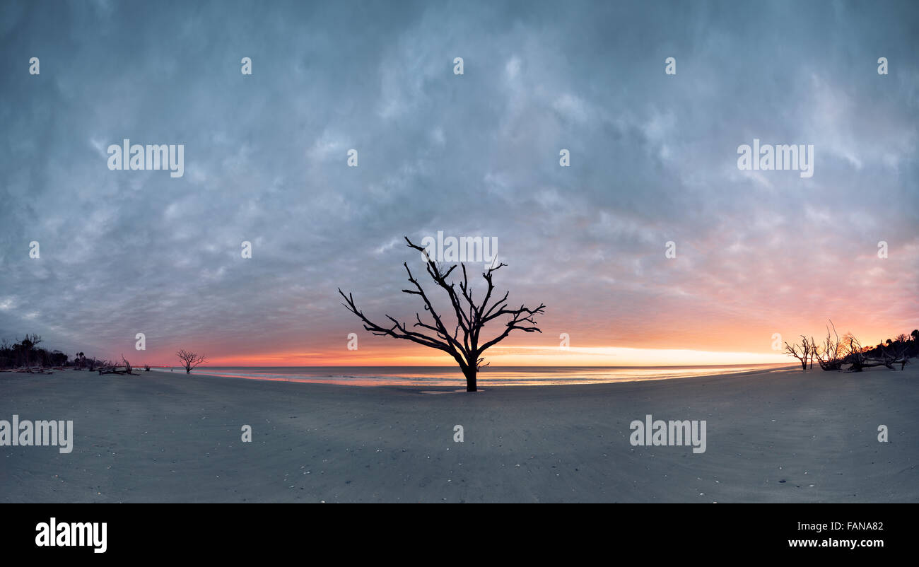 Panorama of Botany Bay beach at cloudy sunset, South Carolina, USA ...